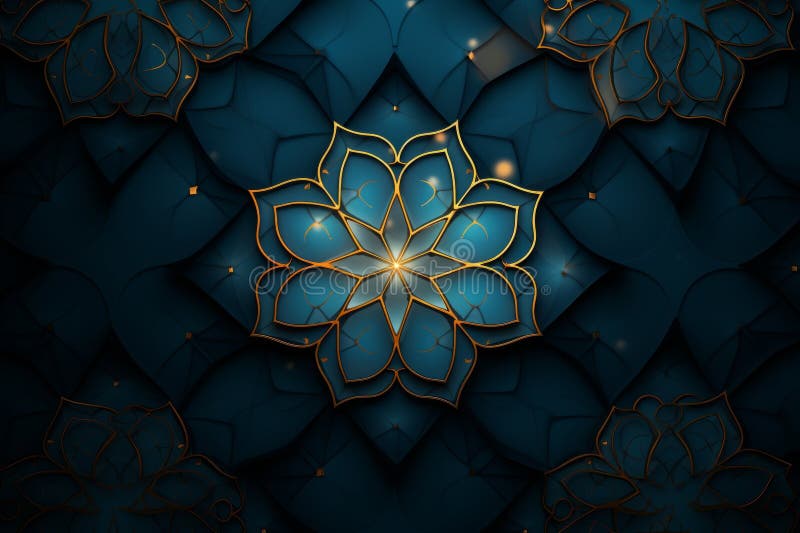 Elegant Islamic Patterns in Blue and Gold Stock Illustration ...