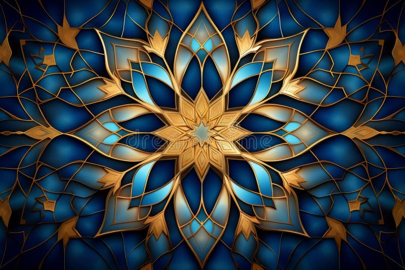 Elegant Islamic Patterns in Blue and Gold Stock Illustration ...