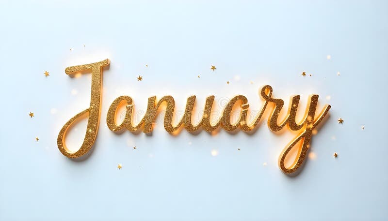 Elegant January in Golden Cursive Stock Illustration - Illustration of ...