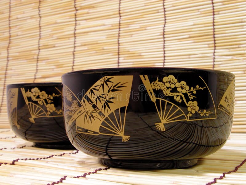 Elegant Japanese bowls stock image. Image of still, black - 133813
