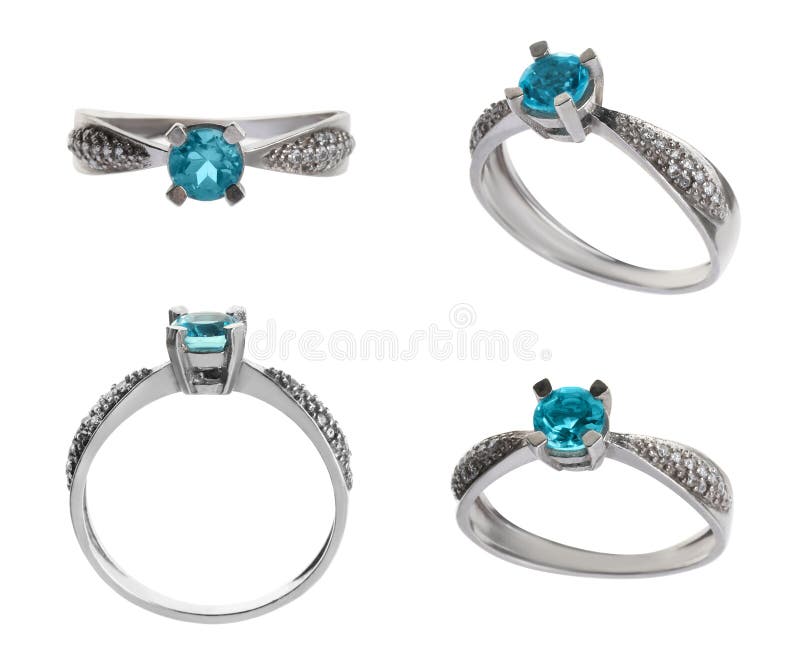 Elegant Jewelry. Collage with Luxury Ring on White Background ...