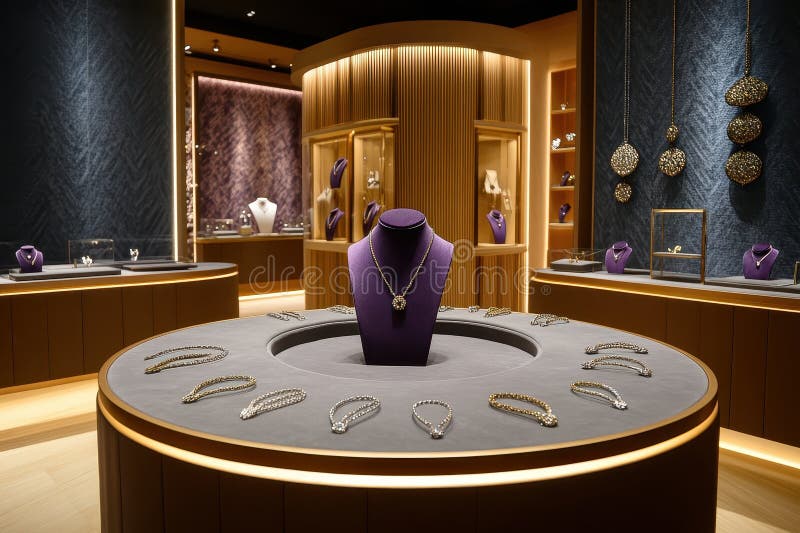 Elegant Jewelry Display in a Sophisticated Retail Setting Stock ...