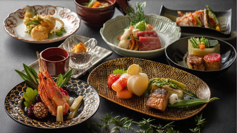Elegant Kaiseki Multi-Course Meal on Table Stock Photo - Image of ...