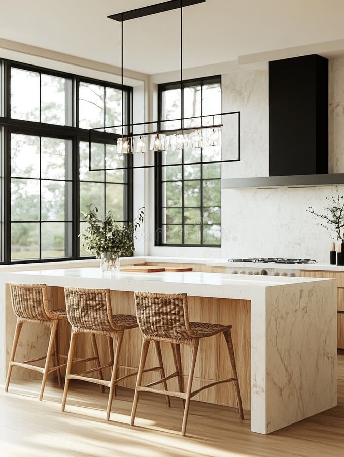 Elegant Kitchen Interior stock image. Image of windows - 358992485