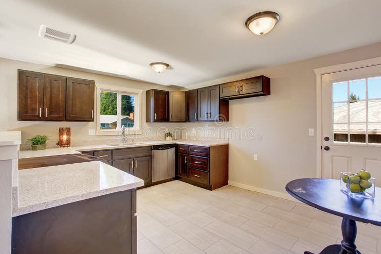 Elegant Kitchen with Stained Cabinets. Stock Image - Image of interior ...