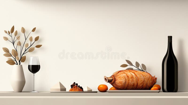 Elegant Kitchen Table Display with Wine, Meat, Cheese, and Decorative ...