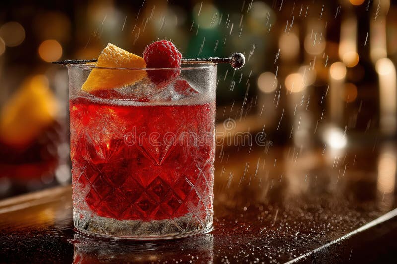 Elegant Knickerbocker Cocktail Glows Ruby Red Under Ambient Light and ...