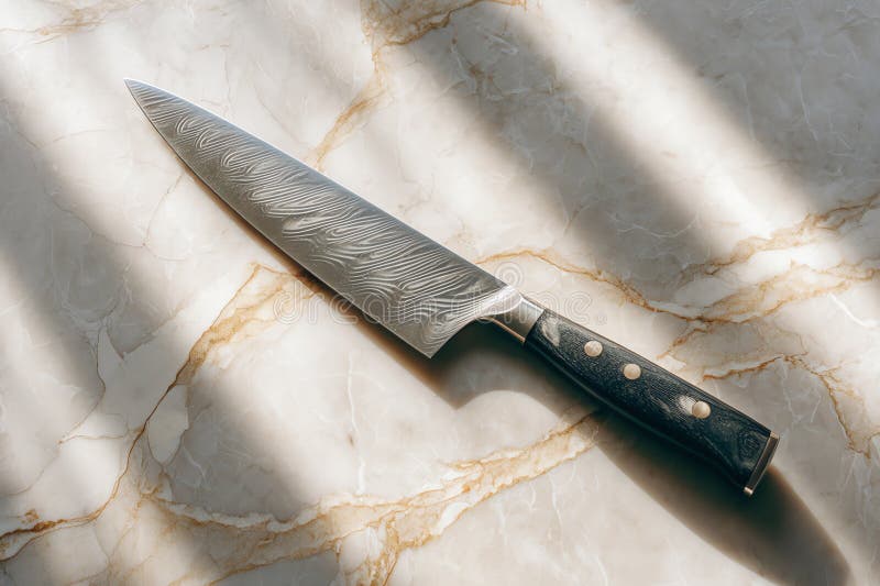 Chef S Knife on Marbled Surface Close Up Stock Illustration ...