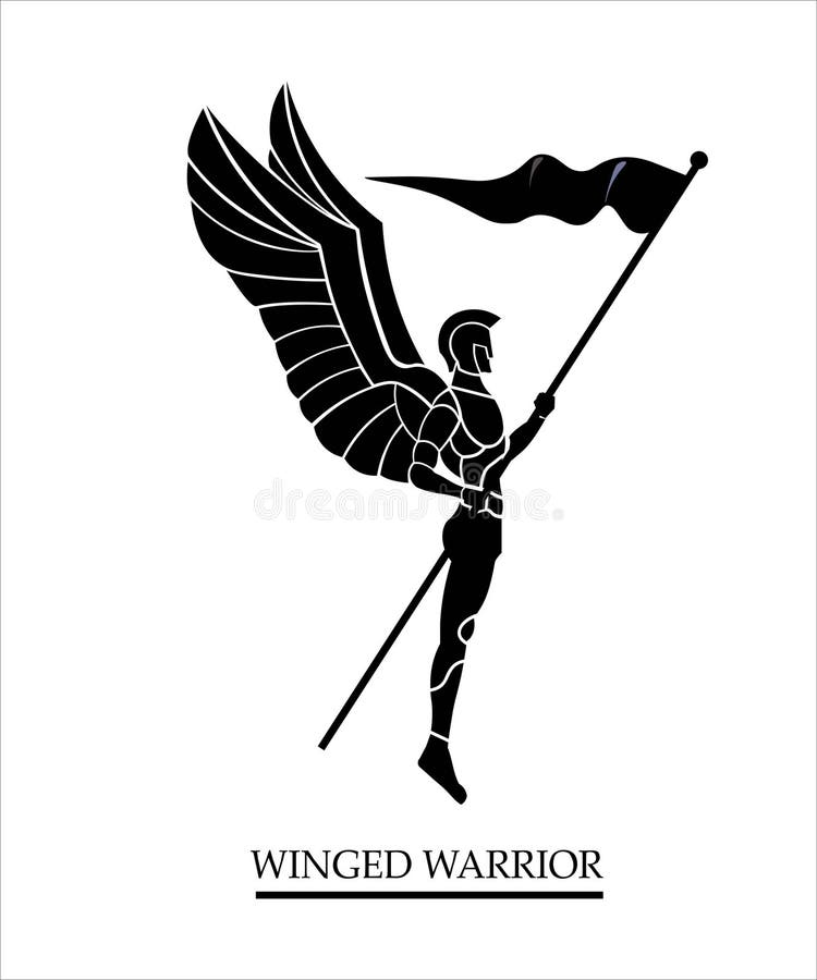 Elegant Knight with the Spreading Wing Holding Flag Stock Illustration ...