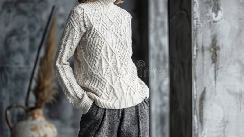 Elegant Knitted Sweater with Detailed Patterns and Cozy Design Stock ...