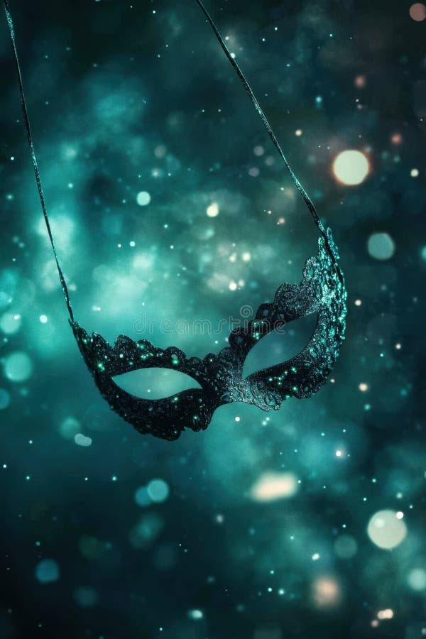 Elegant Lace Mask on Aqua Bokeh Background for Mysterious Event Theme ...