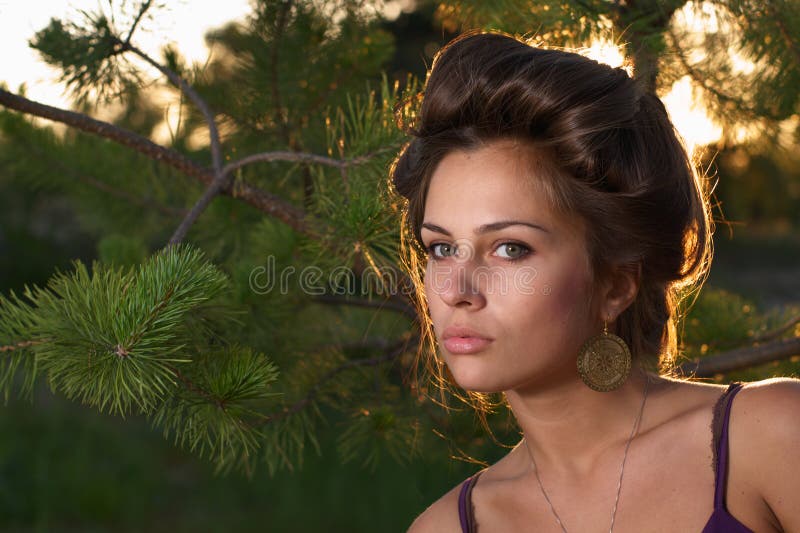 Elegant lady in forest stock image. Image of hairdress - 15745507