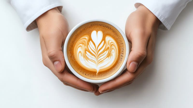 Elegant Latte Art Featuring Traditional Rosetta Pattern in White Cup ...