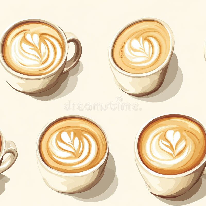 Elegant Latte Art Seamless Pattern for Coffee Lovers Stock Illustration ...