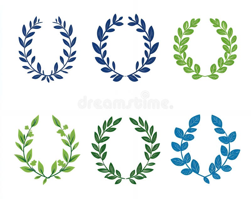 Elegant Laurel Wreaths Green Blue Nature Frames Stock Illustration ...
