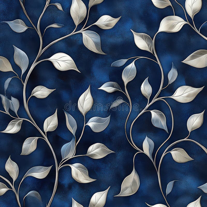 Elegant Leaf Patterns on Navy Background for Interior Design Use Stock ...