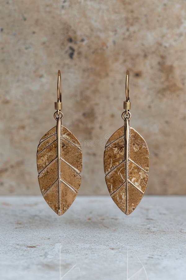 Elegant Leaf-shaped Earrings with a Unique Stone Texture. Stock ...