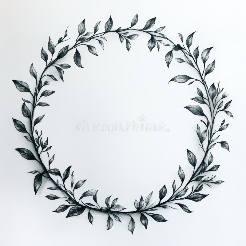 Elegant Leaf Wreath Monochrome Drawing Botanical Art Nature Design ...