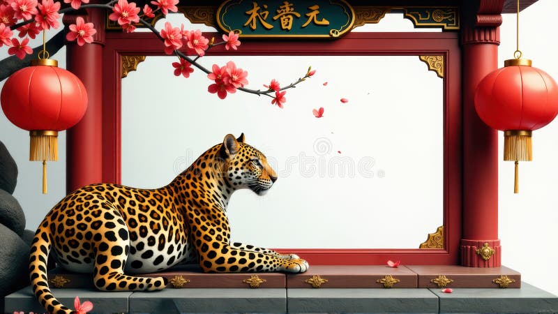 Elegant Leopard in a Traditional Chinese Setting Stock Illustration ...