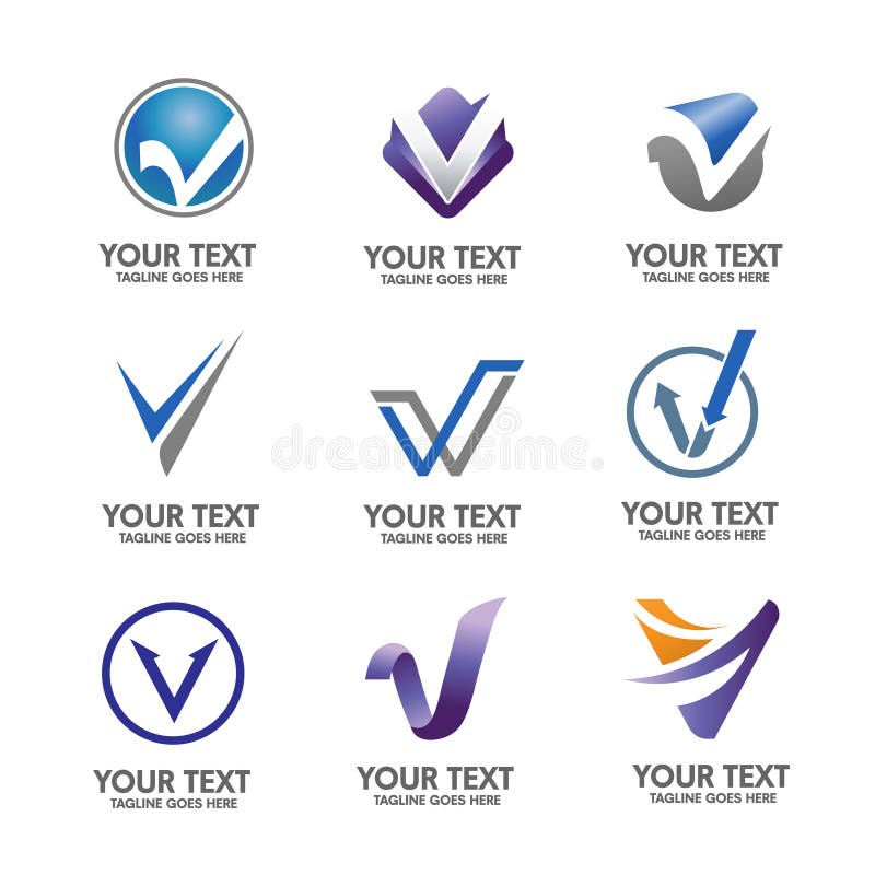 Elegant Letter V Logo Concept Vector Set Stock Vector - Illustration of ...
