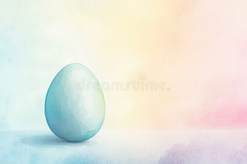 Elegant Light Blue Egg Against a Soft Rainbow Background in Watercolor ...