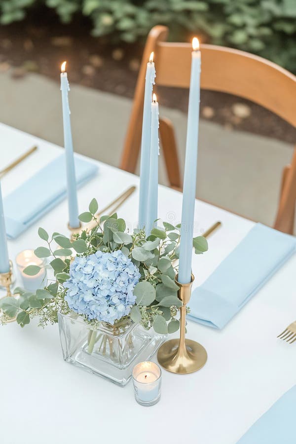 Elegant Light Blue Hydrangea Wedding Table Decor High Quality Image ...