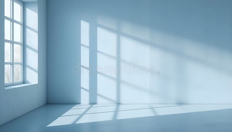 "Elegant Light Blue Plaster Wall with Subtle Window Shadows for Product ...