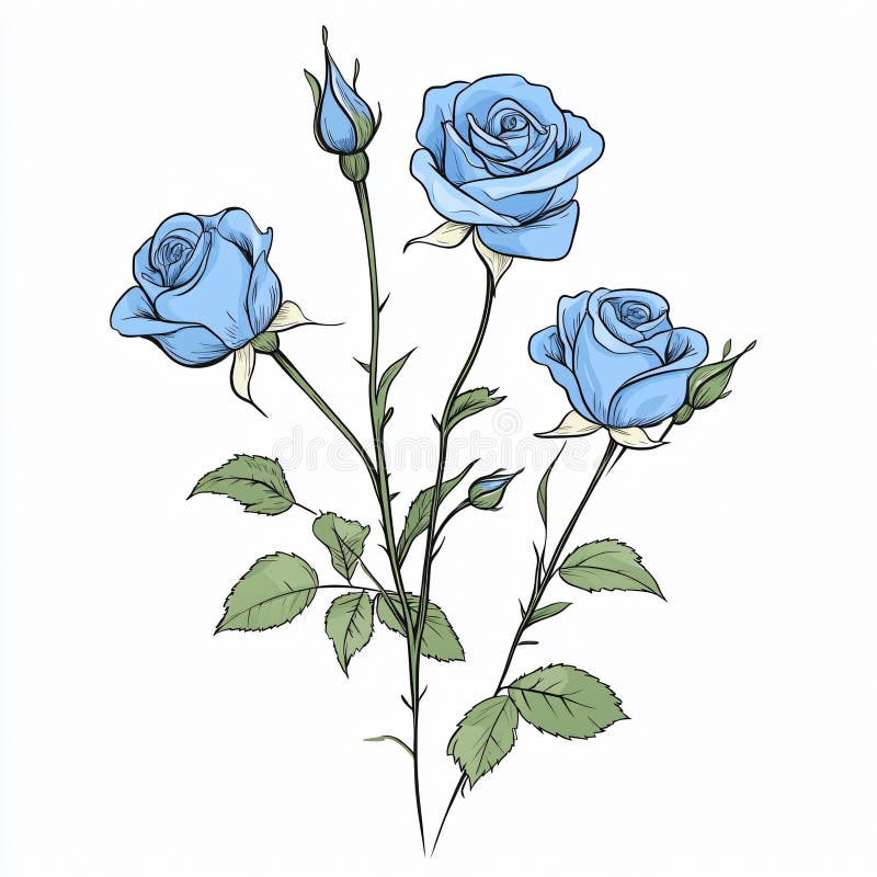 Elegant Light Blue Roses Bouquet Illustration High Quality Image Stock ...