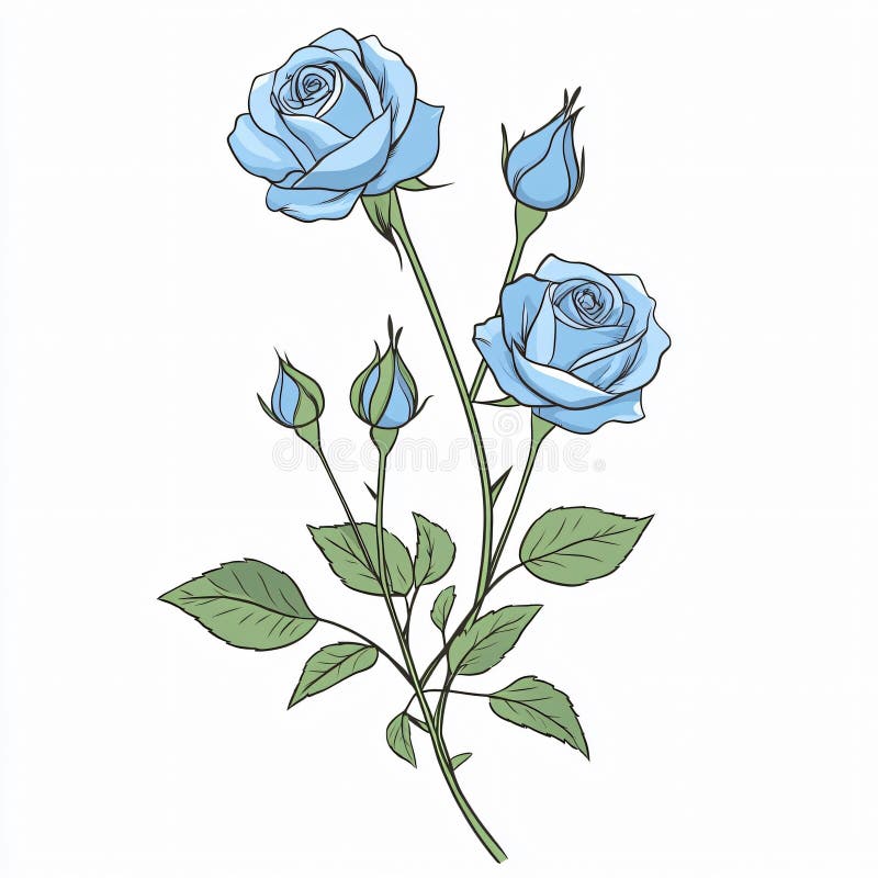 Elegant Light Blue Roses Bouquet Illustration High Quality Image Stock ...