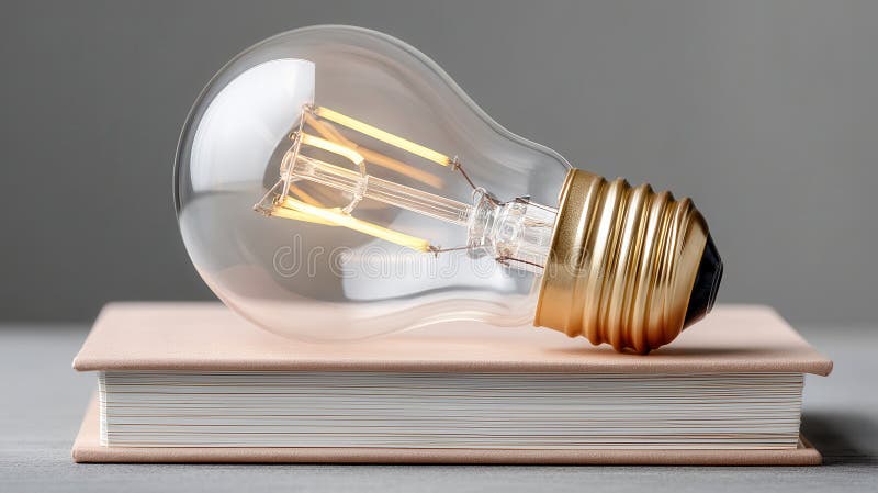 Elegant Light Bulb Resting on an Open Book in Soft Lighting Stock ...