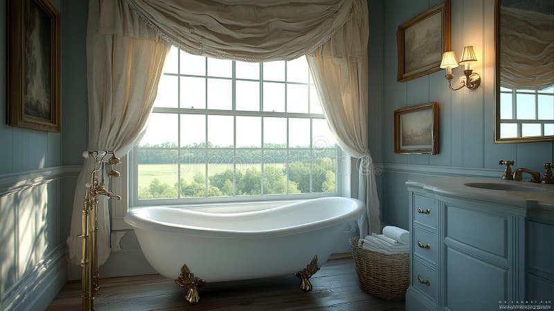 Elegant, Light-filled, Country Bathroom Stock Illustration ...