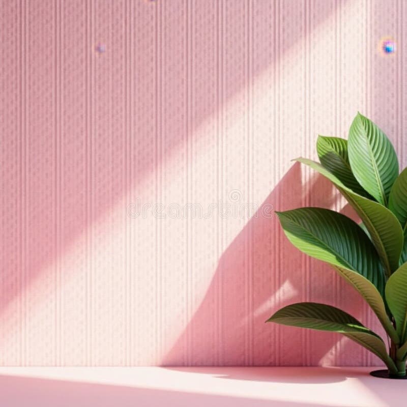 Elegant Light Pink Backdrop, Subtle Leaf Shadows Cast on Textured Wall ...