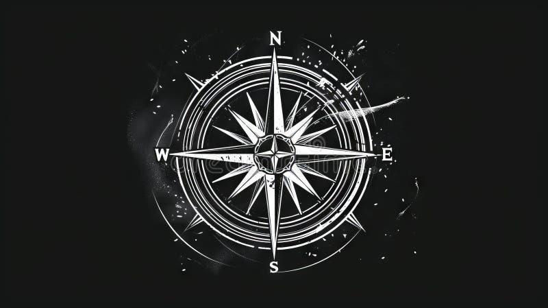 Elegant Line Art of a Compass Rose Stock Illustration - Illustration of ...