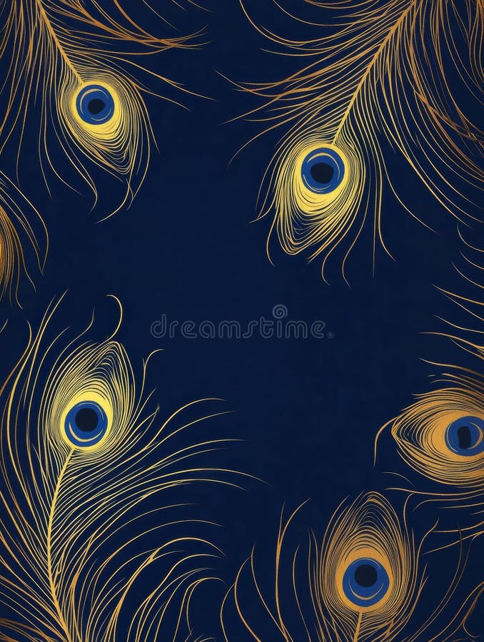 Elegant Line Art Design Featuring Peacock Feathers with Ample Copy Space for Creative Mock Ups ...