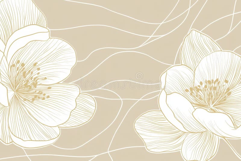 Elegant Line Art Floral Pattern with Beige Background for Modern Design ...