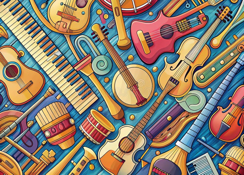 Elegant Line Art Pattern of Musical Instruments a Visual Symphony ...