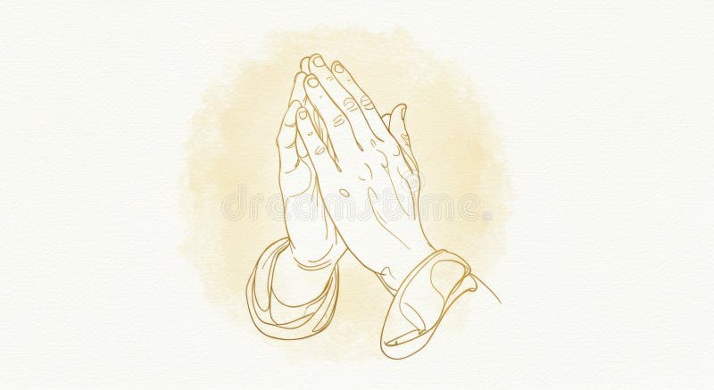 Elegant Line Drawing of Hands in Prayer Pose with Soft Watercolor ...