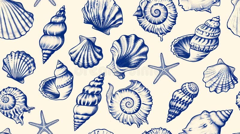 Beautiful Line Drawing Pattern of Seashells and Starfish, Perfect for ...