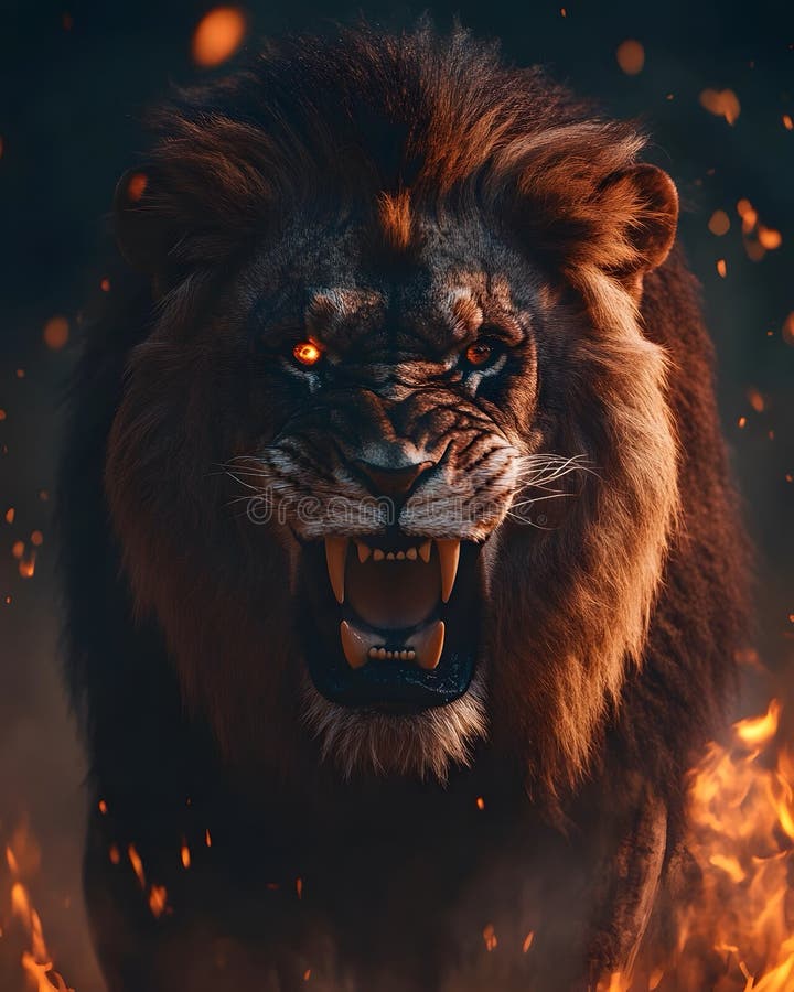 An Elegant Lion with a Crown with a Dramatic Background Stock Image ...