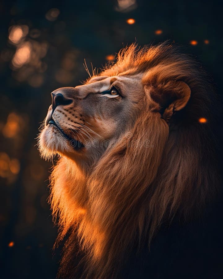 An Elegant Lion with a Crown with a Dramatic Background Stock Image ...