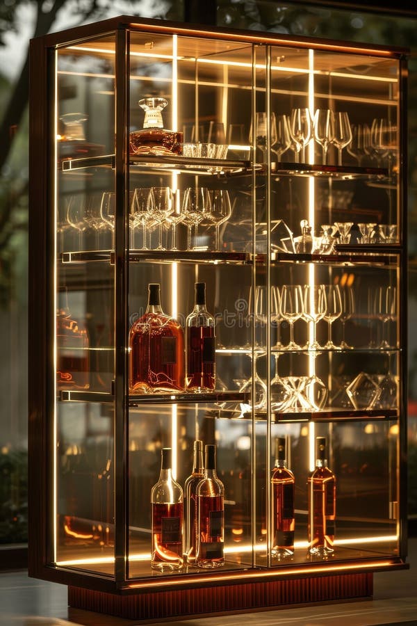 Elegant Liquor Bottles Housed in a Display Case Stock Image - Image of ...
