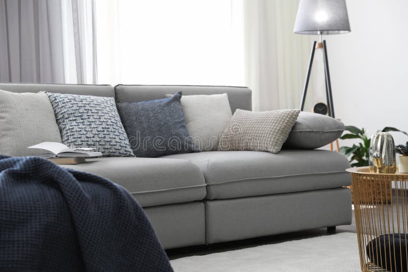 Elegant Living Room with Comfortable Sofa Near Window. Interior Design ...