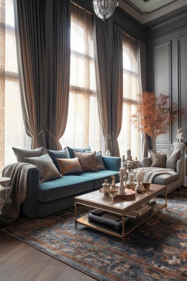 Elegant Living Room with Luxurious Fabrics and Textures Stock ...