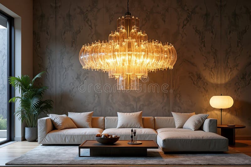Elegant Living Room with Luxurious Lighting and Modern Sofa Design ...