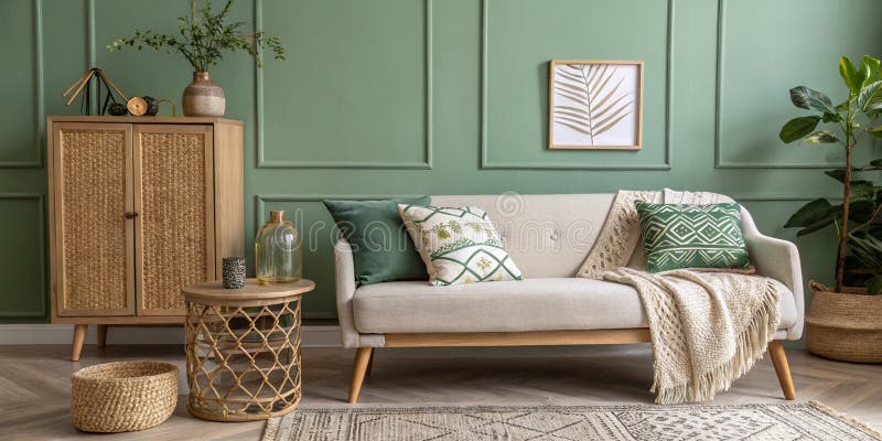 Elegant Living Room with Modern Scandi Sofa Stock Photo - Image of ...