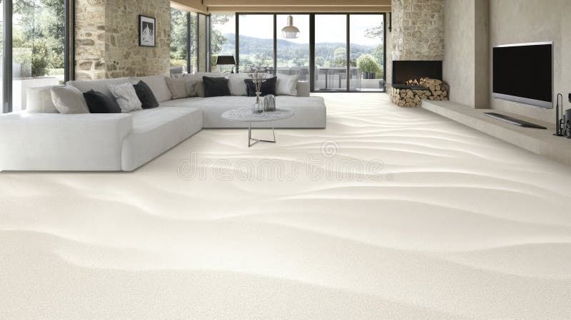 This Elegant Living Space Features a Cream Carpet with Wavy Lines ...