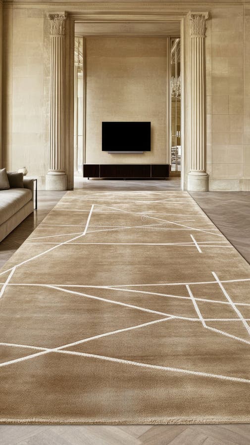 This Elegant Living Space Features a Cream Carpet with Wavy Lines ...