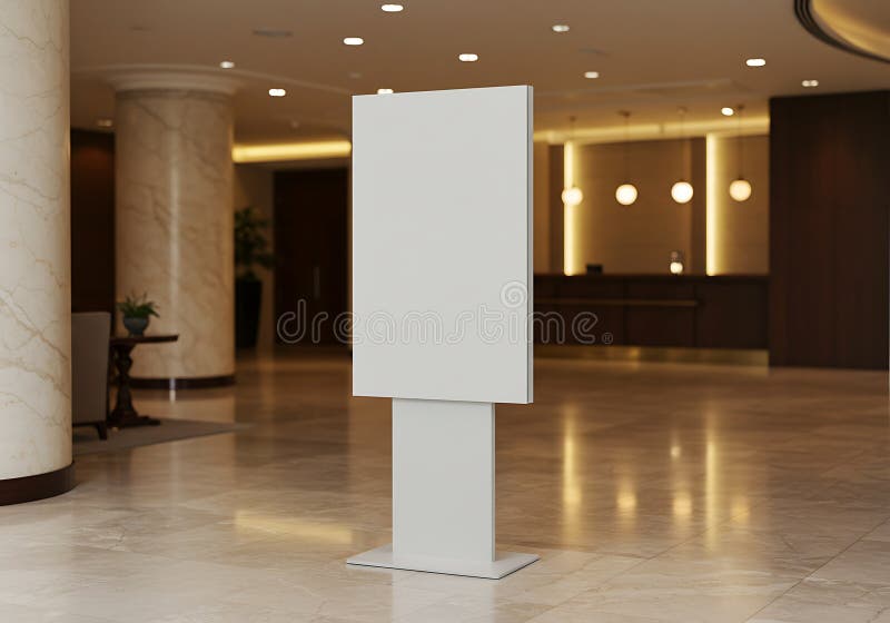 Elegant Lobby Featuring a Blank Display Stand for Customizable ...