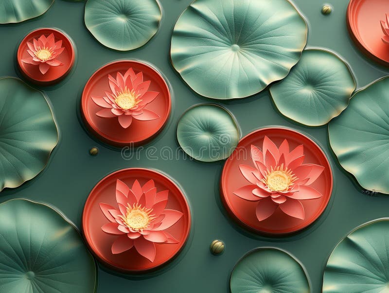 Elegant Lotus Leaf Plate Composition Stock Illustration - Illustration ...