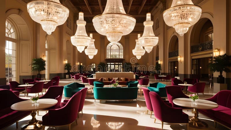 Elegant Lounge Gathering Upscale Hotel Interior Design Urban Setting ...